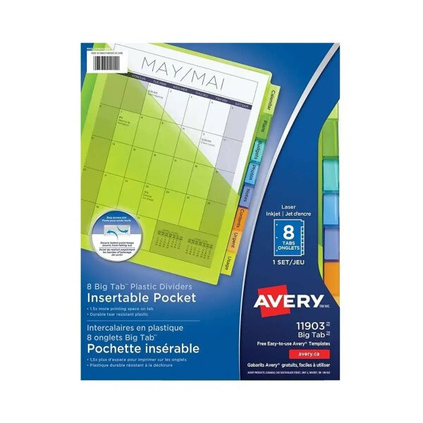 BIG TAB POCKET INSERTABLE PLASTIC DIVIDERS 8 TAB | Laurier Bookstore